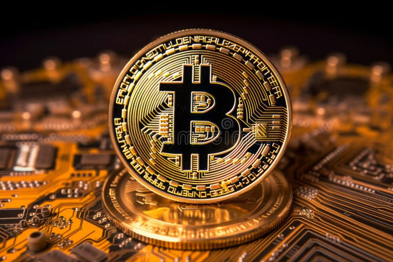 Bit Coin Sitting on Top of Computer Chip on Table. Generative AI Stock ...