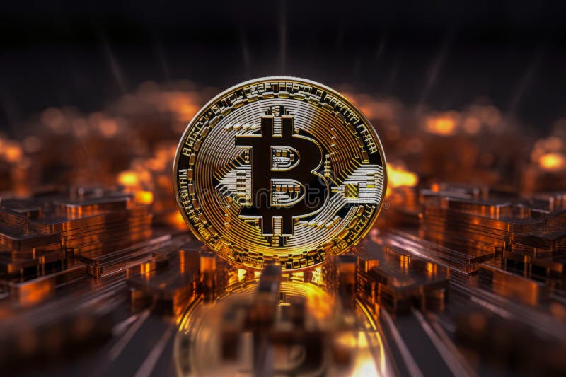 Bit Coin Sitting on Top of Table in Front of City. Generative AI Stock ...