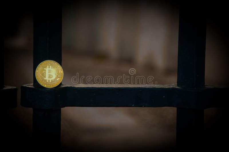 Bit coin on steel gate stock photo. Image of financial - 128277230