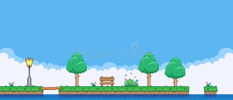 Cartoon Bench on the Island between Deciduous Trees Stock Vector ...