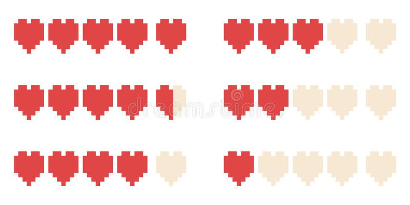 8 Bit Game Life Bar Icon Set. Pixel Art Object. Retro 80s,90s Video ...