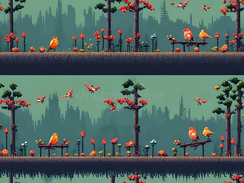 8-bit Graphics Pixels Scene with Birds - Generated by Ai Stock ...