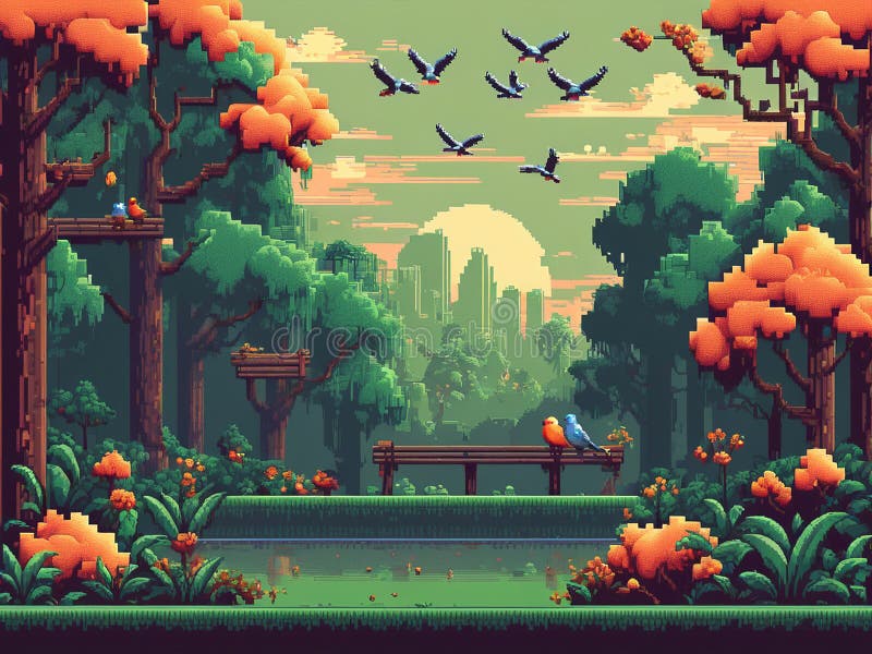 8-bit Graphics Pixels Scene with Birds - Generated by Ai Stock ...