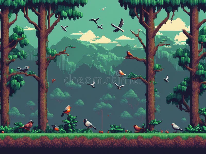8-bit Graphics Pixels Scene with Birds - Generated by Ai Stock ...