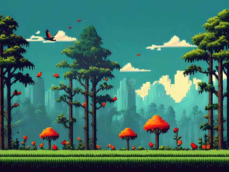 8-bit Graphics Pixels Scene with Birds - Generated by Ai Stock ...