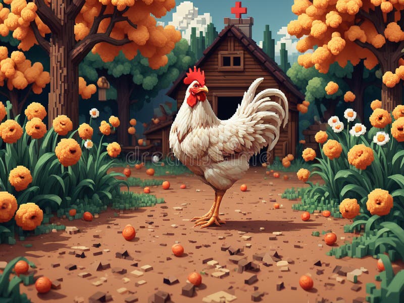 8-bit Graphics Pixels Scene with Chicken - Generated by Ai Stock ...