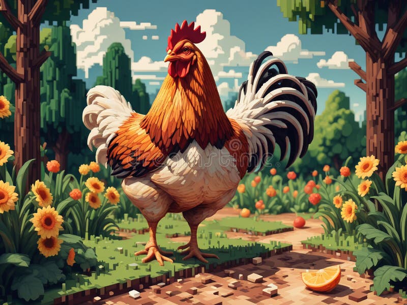 8-bit Graphics Pixels Scene with Chicken - Generated by Ai Stock ...