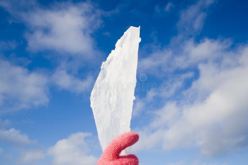 Bit of Ice in Hand on Sky Background Stock Image - Image of frost ...