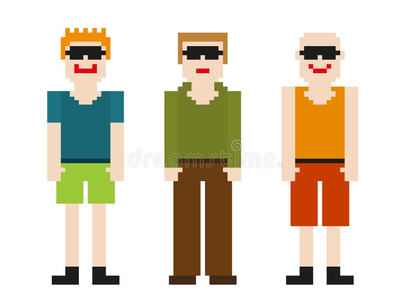 8bit men set stock vector. Illustration of shorts, face - 32629145