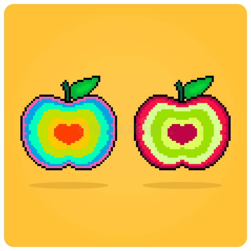 Colorful Apple in 8 Bit Pixel Art. Fruit Pixels for Game Assets in ...