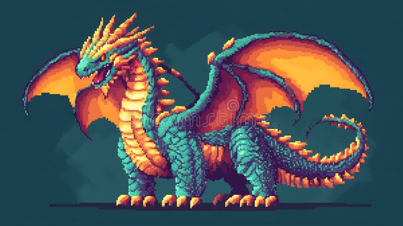 8-Bit Pixel Art Dragon Character Isolated Retro Stock Illustration ...