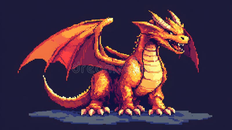 8-Bit Pixel Art Dragon Character Isolated Retro Stock Illustration ...