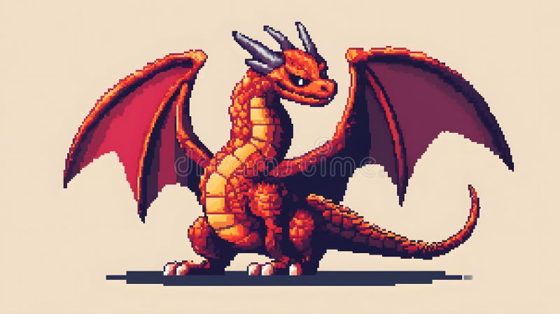 8-Bit Pixel Art Dragon Character Isolated Retro Stock Illustration ...