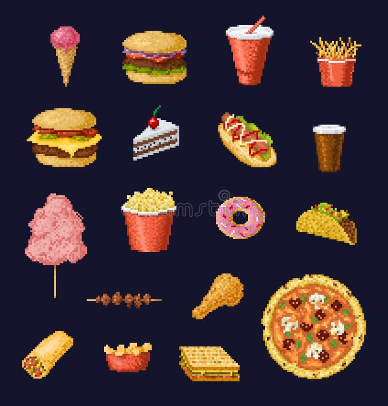 8 Bit Pixel Art Fast Food and Drinks Vector Icons Stock Illustration ... 8 Bit Pixel Art Fast Food and Drinks Vector Icons Stock Illustration ...