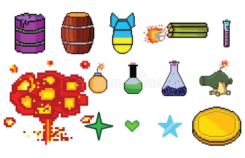 8 Bit Pixel Art Game Icon Set. Ui Elements Pixel Set. Game World and ...