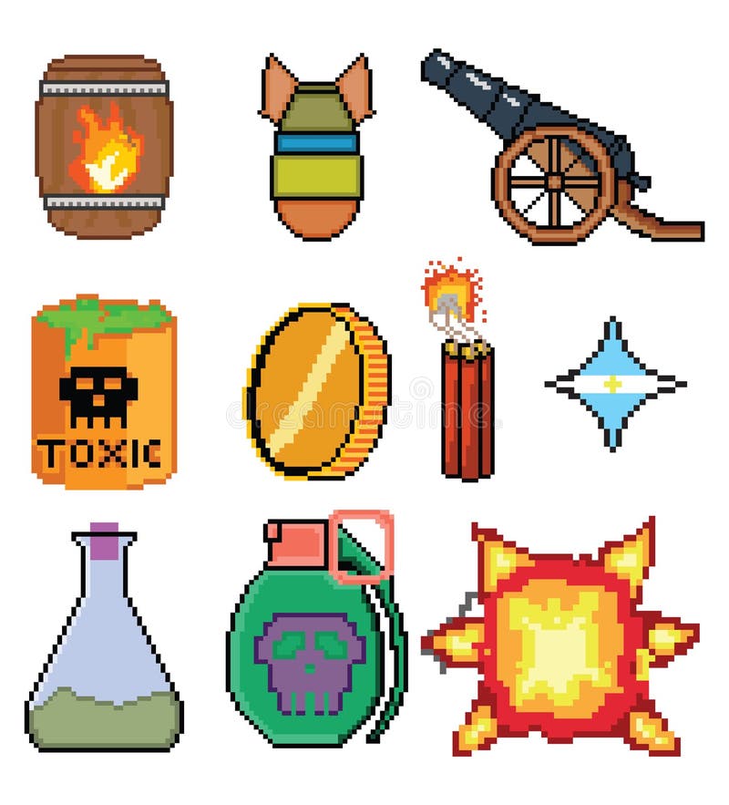 8 Bit Pixel Art Game Icon Set. Ui Elements Pixel Set. Game World and ...