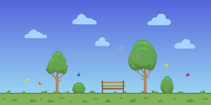 8bit Pixel Art Illustration of Bench in the Park Stock Vector ...