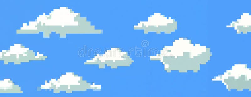 Pixel Art Clouds in Sky Videogame Panorama Stock Illustration ...