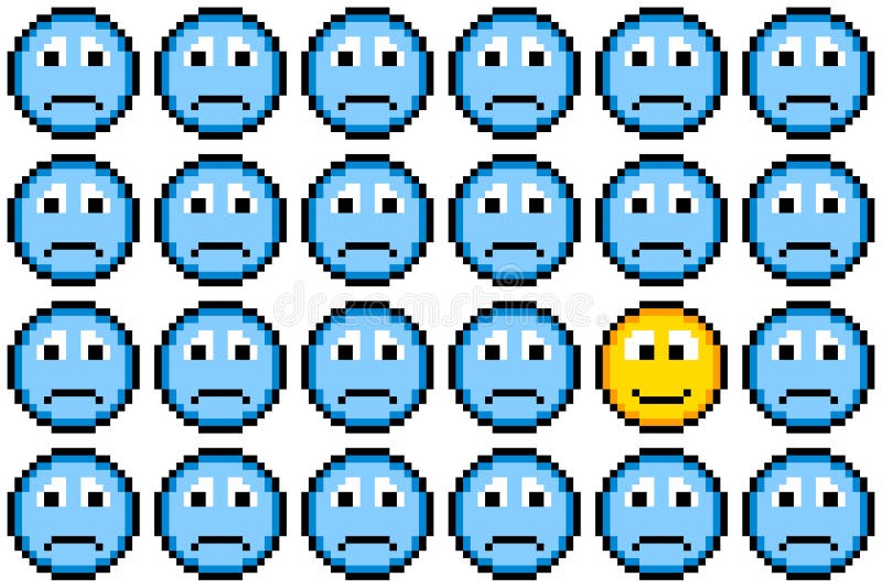 8-bit Pixel Art Sad Faces and One Happy Face Stock Vector ...