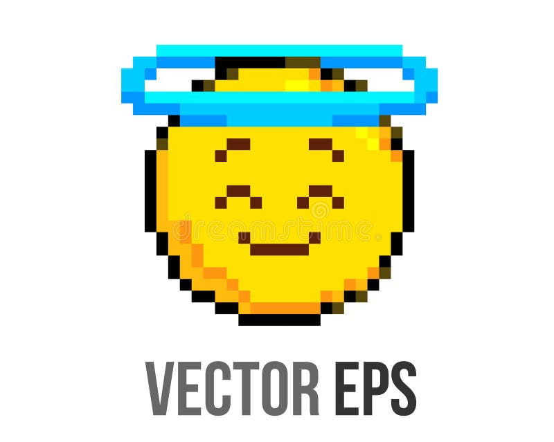 8 Bit Pixel Art Yellow Delightful Smiley Face with Angle Halo Icon ...