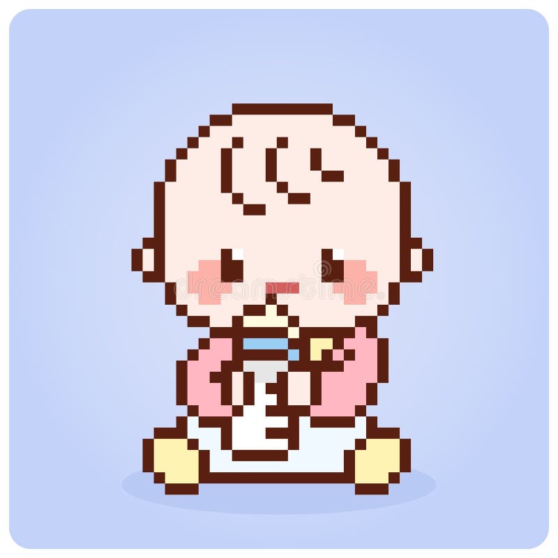 8-bit Pixel Baby is Sitting and Holding a Pacifier. Cute Baby Vector ...