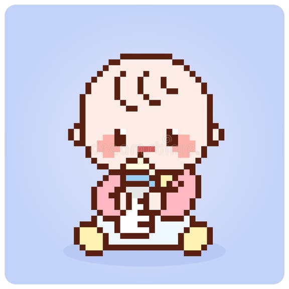 8-bit Pixel Baby is Sitting and Holding a Pacifier. Cute Baby Vector ...