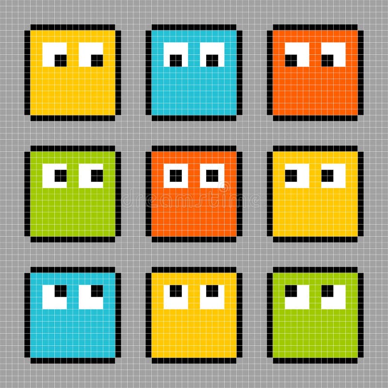 8-bit Pixel Block Characters Looking in Different Directions Stock ...