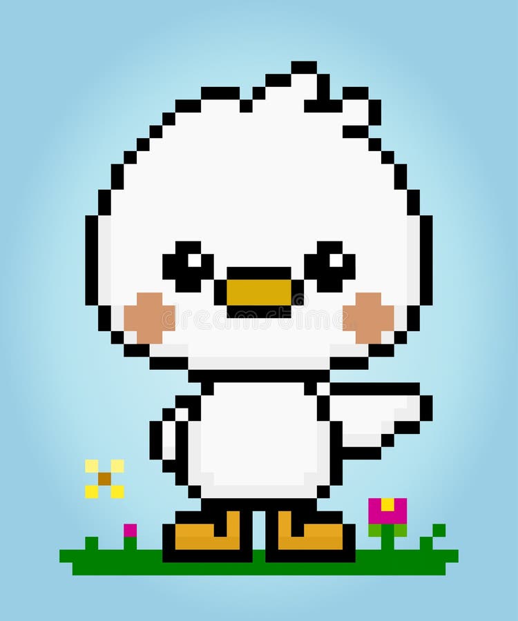 8 Bit Pixel Chicken Character. Animal for Game Assets in Vector Stock ...