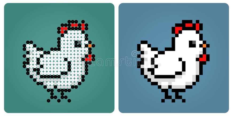 8 Bit Pixel Chicken. Cute Animal for Game Assets and Beads Pattern ...