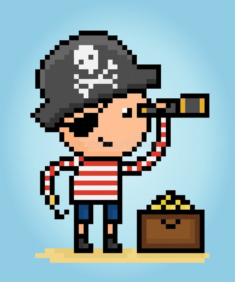 8-bit Pixel Children S Pirates with Treasure Boxes in Vector Stock ...