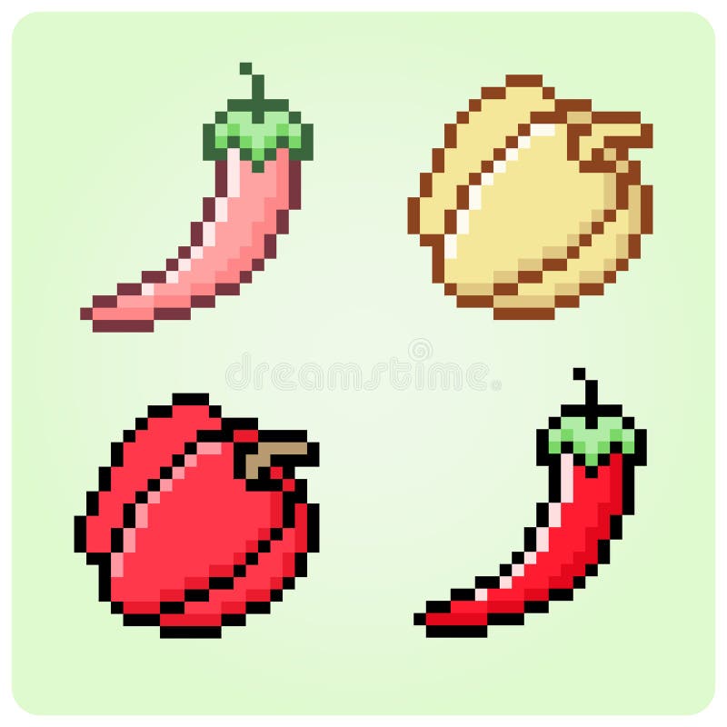 8 Bit Pixel Chili and Bell Pepper. Vegetables Adorable for Game Assets ...