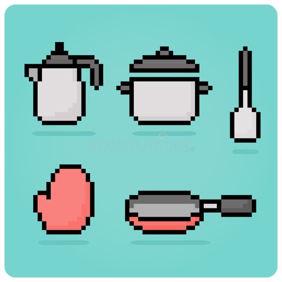8 Bit Pixel Cooking Ware in Vector Illustrations for Game Assets Stock ...