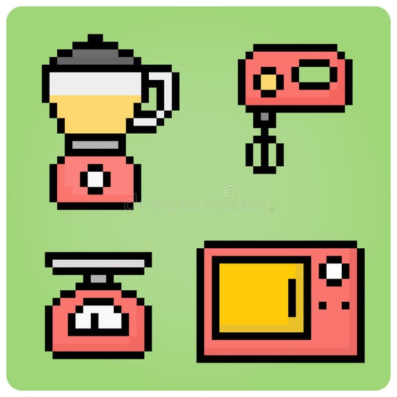 8 Bit Pixel Cooking Ware in Vector Illustrations for Game Assets Stock ...