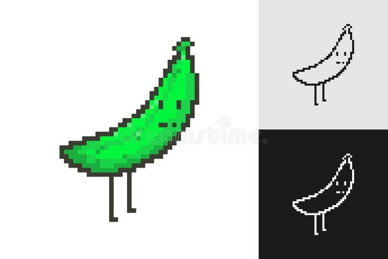 8-bit Pixel Cute Banana Fruit, Pixel Art Vector Illustration Stock ...