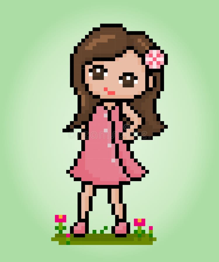 8 Bit Pixel of the Cute Girl. Cartoon Women in Vector Stock Vector ...
