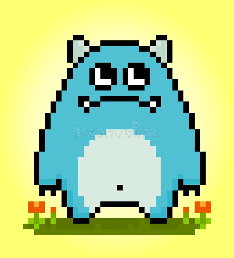 8-bit Pixel a Cute Blue Monster Stock Vector - Illustration of cool ...
