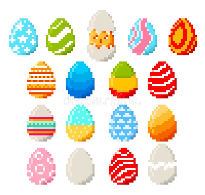 Pixel Art Set of Easter Eggs Stock Vector - Illustration of pixelated ...