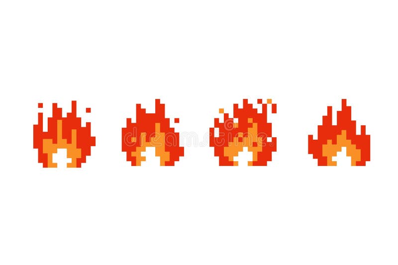 Pixel Fire. Art 8 Bit Fire Objects. Game Icons Set. Comic Boom Flame ...