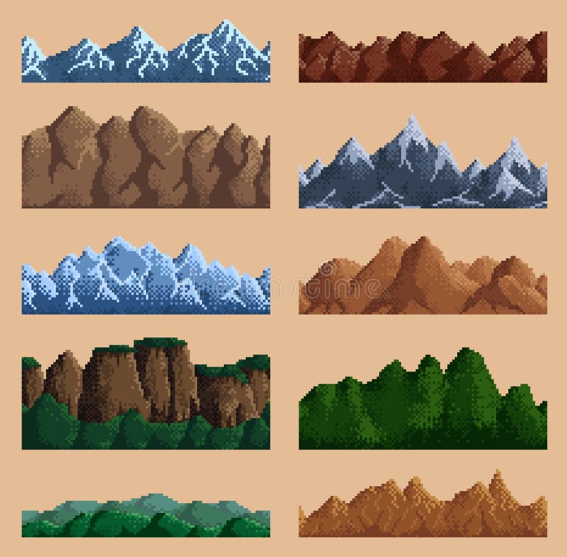 8bit Pixel Game Mountains and Hills Landscape Stock Vector ... 8bit Pixel Game Mountains and Hills Landscape Stock Vector ...