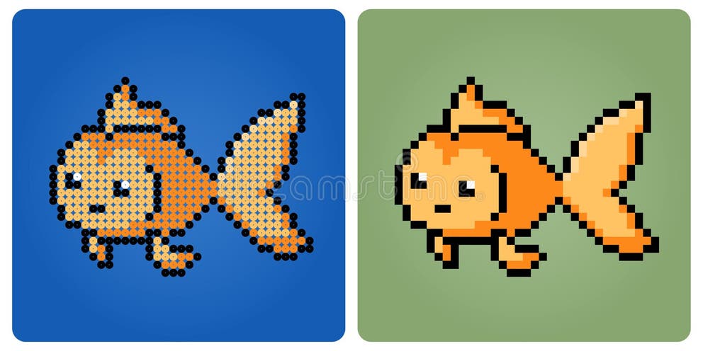 8 Bit Pixel Golden Fish in Vector Stock Illustration - Illustration of ...