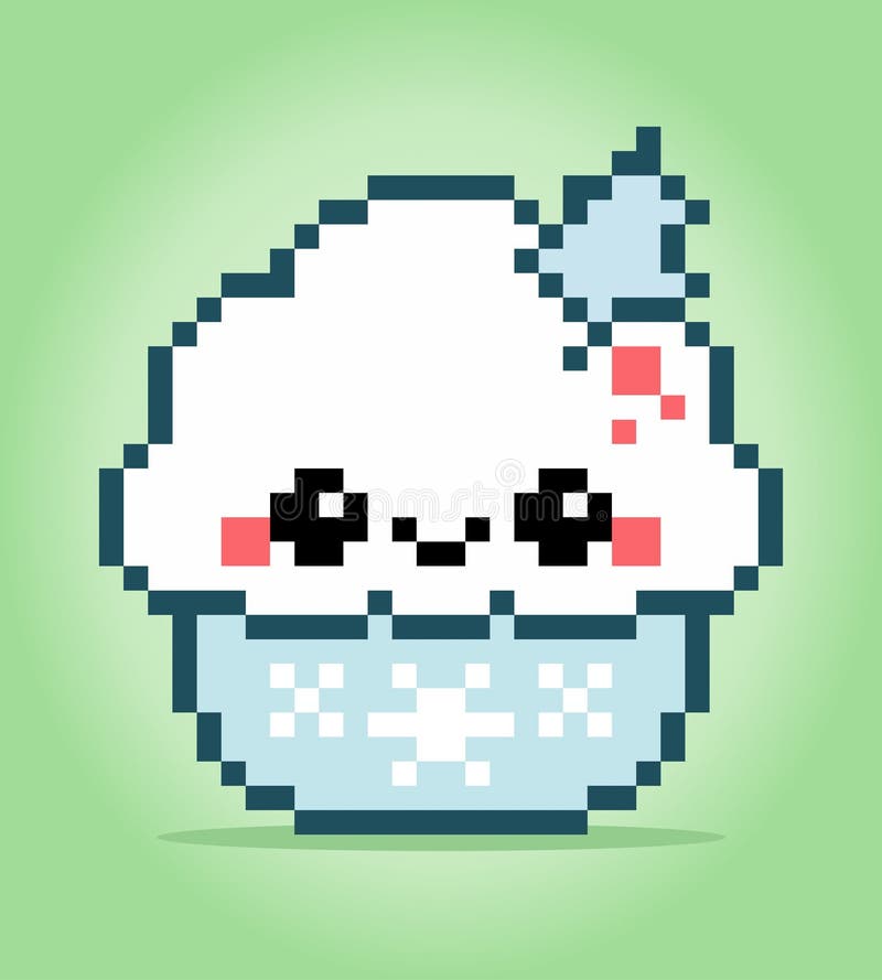 8 Bit Pixel Ice Cream in a Bowl. Kawaii Food Pixels Stock Vector ...