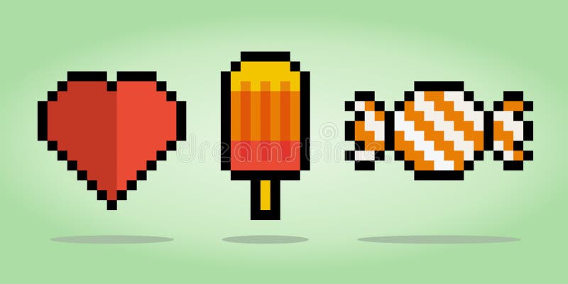 8 Bit Pixel of Ice Cream and Candy with Love Symbol Stock Vector ...