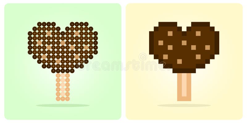 8 Bit Pixel of Ice Cream with Love Shaped for Cross Stitch Patterns ...
