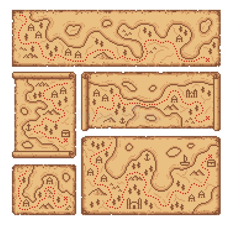 8 Bit Pixel Pirate Treasure Map, Paper Manuscript Stock Vector ...