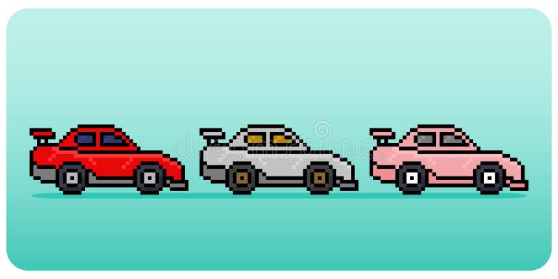 8 Bit Pixel Racing Car. Sedan Type Transport Vehicles in Vector ...