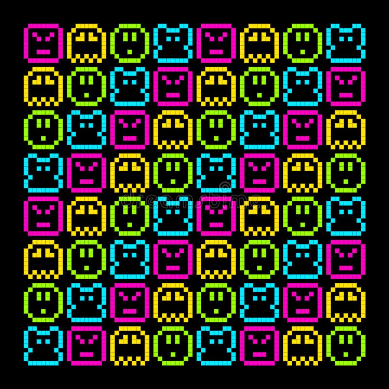 8-bit Pixel Block Characters Looking in Different Directions Stock ...