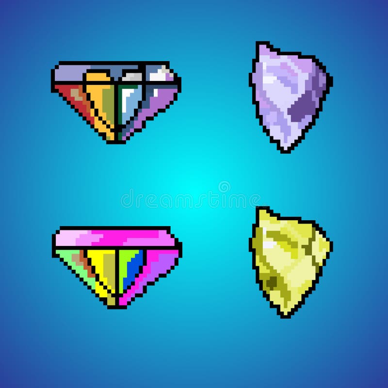 8 Bit Pixel Ruby Gemstones and Pixel Diamonds for Game Assets Stock ...