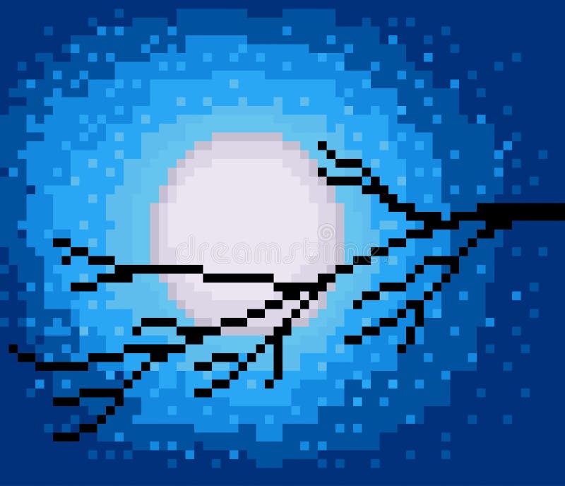 8 Bit Pixel Scenery. Moon at Night in Pixel Art Stock Vector ...
