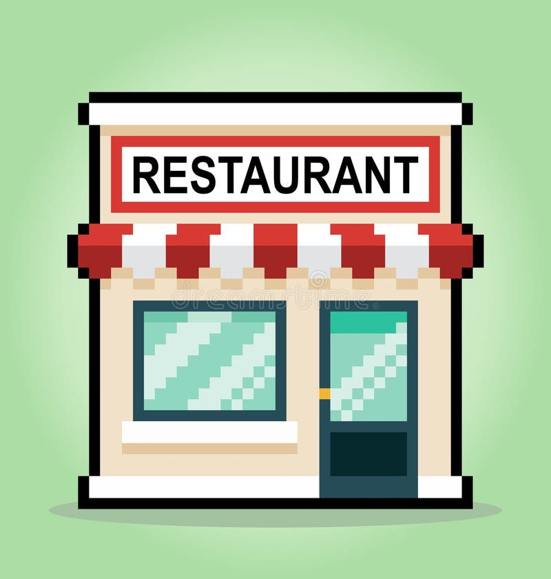 8 Bit Pixel Shop, Restaurant in Vector Illustrations Stock Vector ...