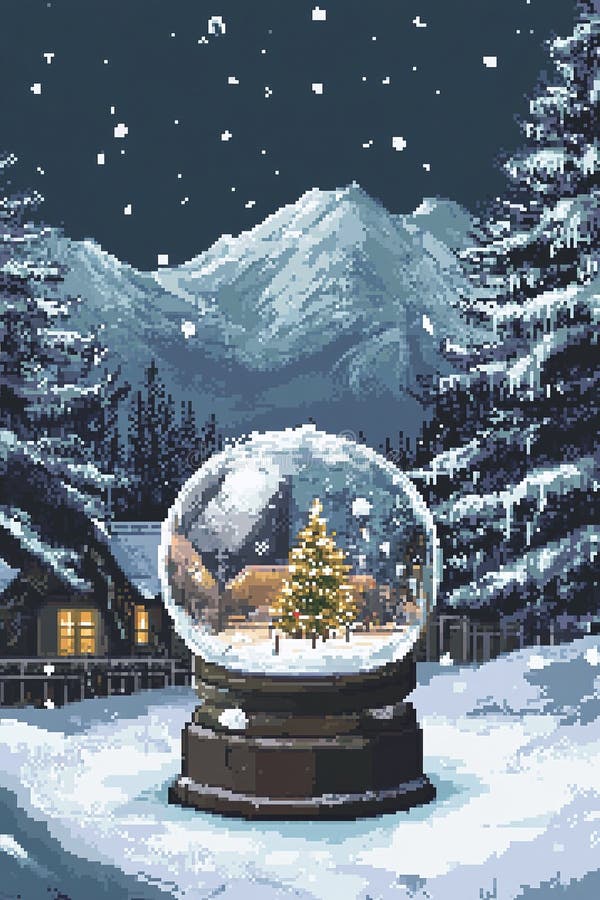 8-bit Pixel Snow Globe with a Tiny Winter Scene Inside. Stock ...